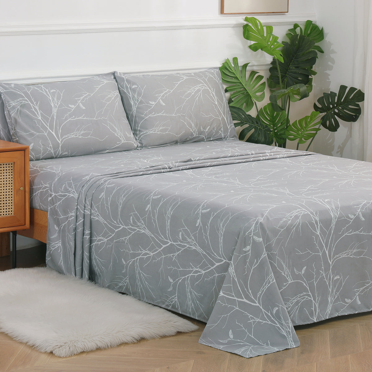 Soft Microfiber Blossom Branches and Leaves Print Pattern Sheet Sets ...